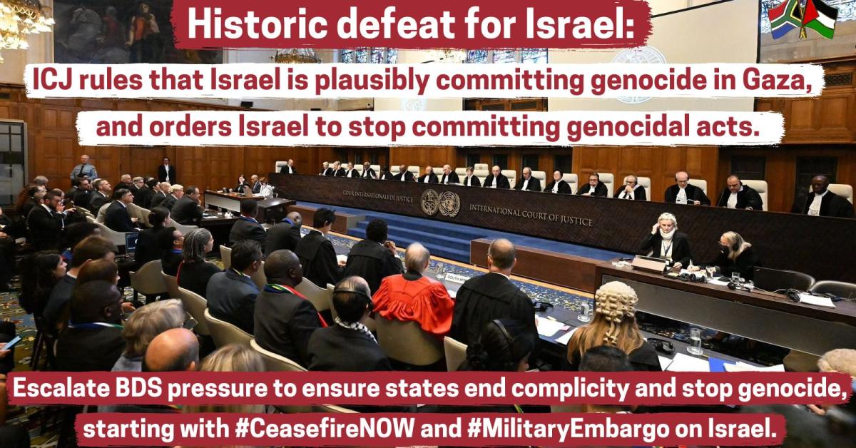 Palestinian Anti-Apartheid Coordinating Committee: Major defeat for Israel — ICJ rules Israel is ...